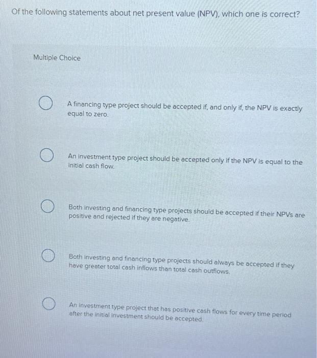 Solved Of the following statements about net present value | Chegg.com