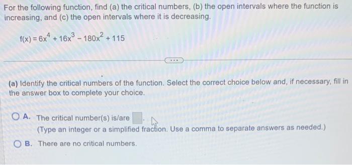 Solved For the following function, find (a) the critical | Chegg.com