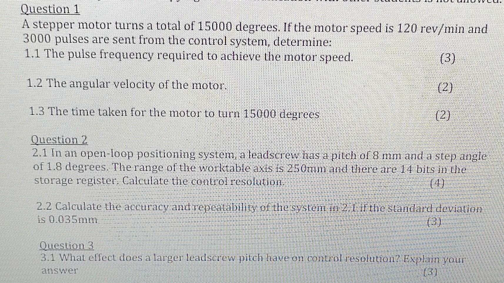 Solved A stepper motor turns a total of 15000 degrees. If | Chegg.com