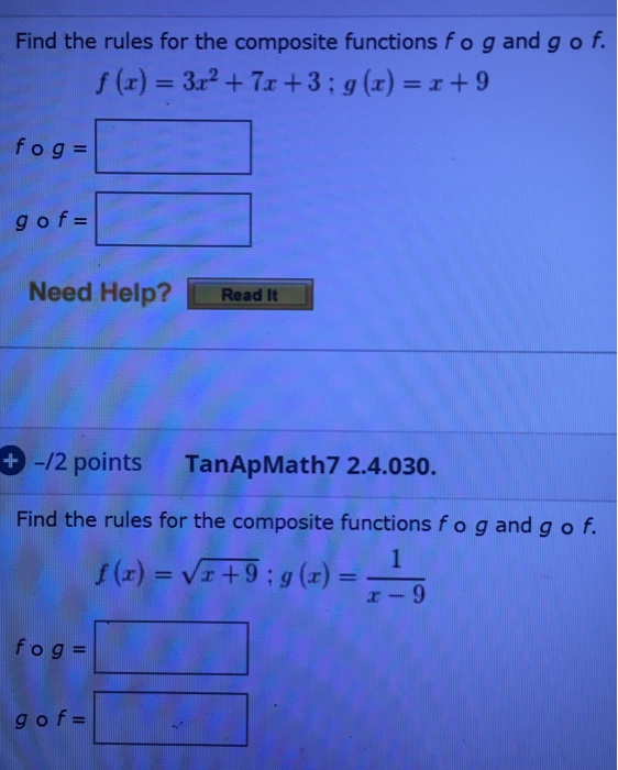 Solved Find the rules for the composite functions fog and go | Chegg.com