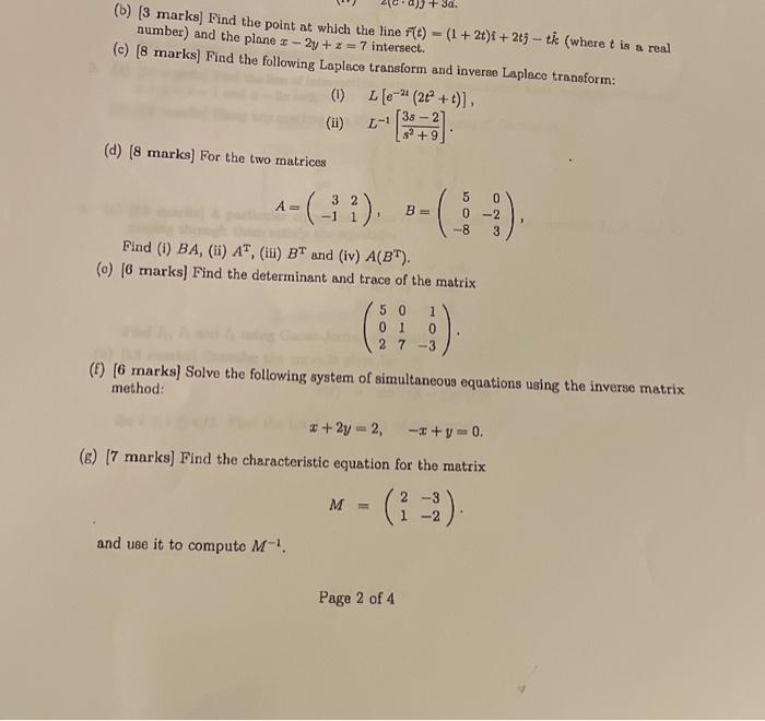 Solved ajj + 3a. (b) [3 marks) Find the point at which the | Chegg.com