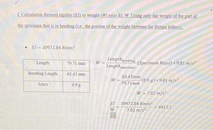 Solved f. Calculation flexural rigidity (EI) to weight (W) | Chegg.com