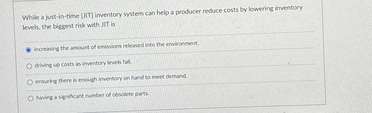 Solved While a just-in-time [JIT] ﻿inventory system can help | Chegg.com