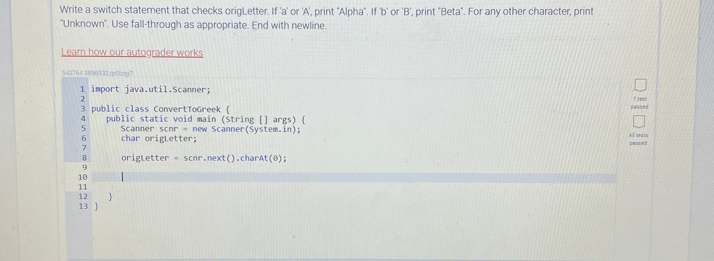 Solved Write a switch statement that checks origLetter. If | Chegg.com