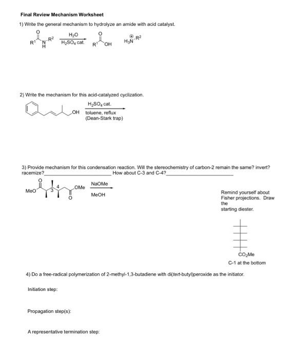 Solved Final Review Mechanism Worksheet 1) Write the general | Chegg.com