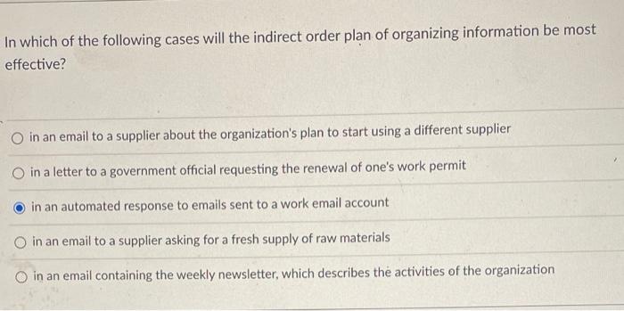 Solved In which of the following cases will the indirect | Chegg.com