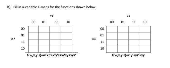 Solved b) Fill in 4-variable K-maps for the functions shown | Chegg.com