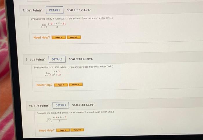 Solved Evaluate the limit, if it exists. (If an answer does | Chegg.com