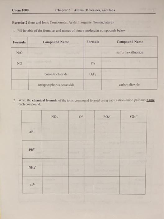 Solved Chem 1000 Chapter 3 Atoms, Molecules, and lons | Chegg.com