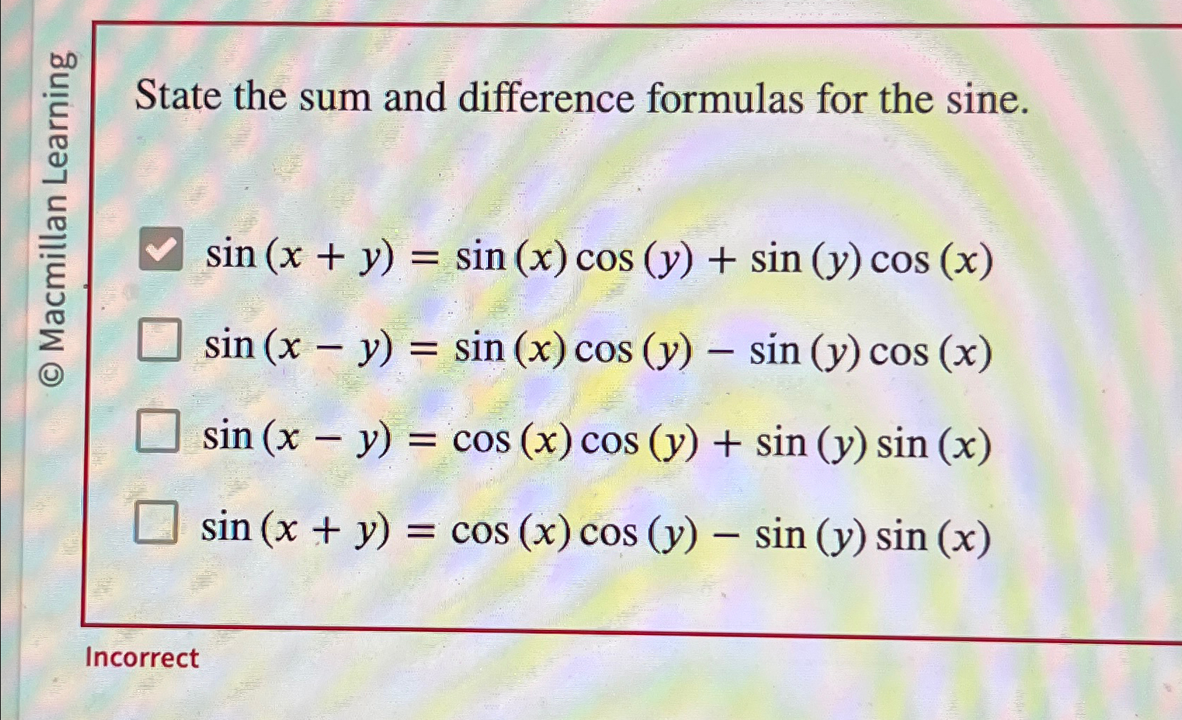 Solved State the sum and difference formulas for the | Chegg.com