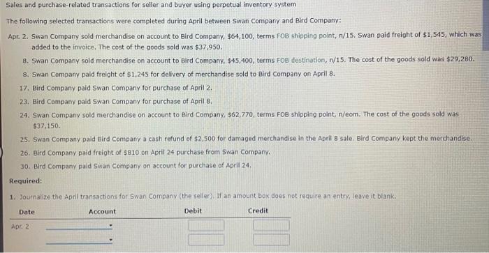 Solved Sales and purchase-related transactions for seller | Chegg.com