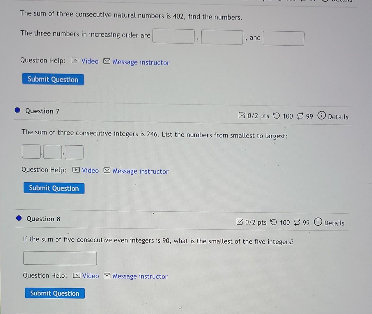 Solved The sum of three consecutive natural numbers is 402, | Chegg.com