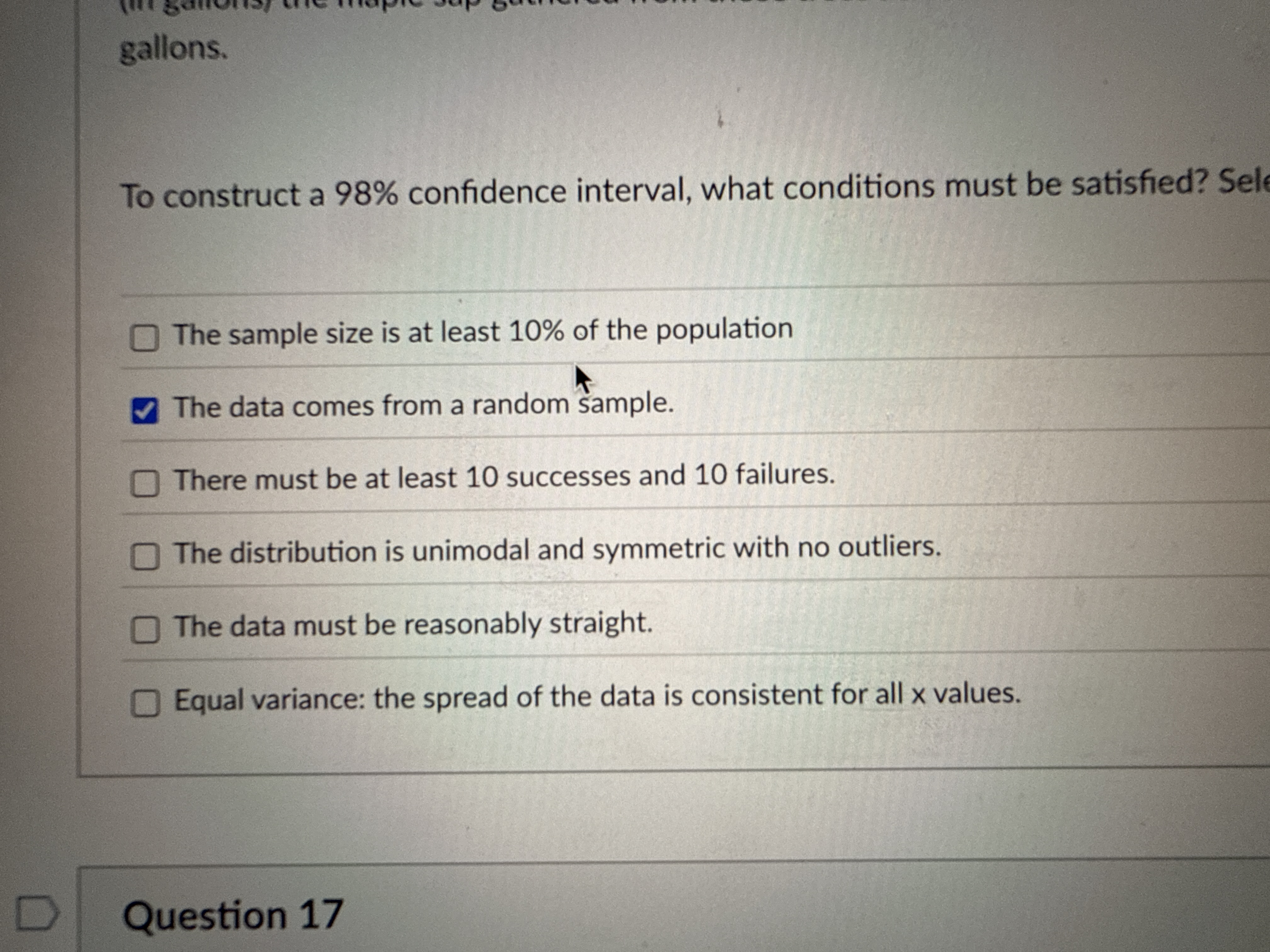 Solved gallons.To construct a \( 98 \% \) ﻿confidence | Chegg.com