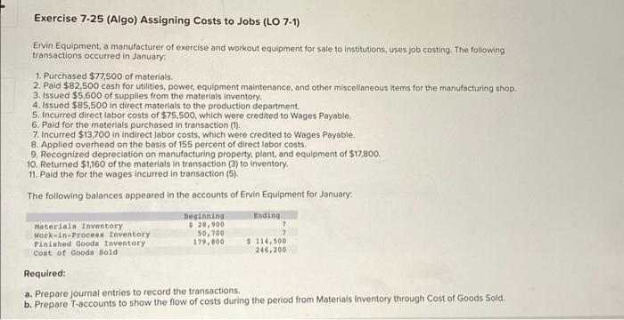Solved Exercise 7-25 (Algo) Assigning Costs to Jobs (LO 7-1) | Chegg.com