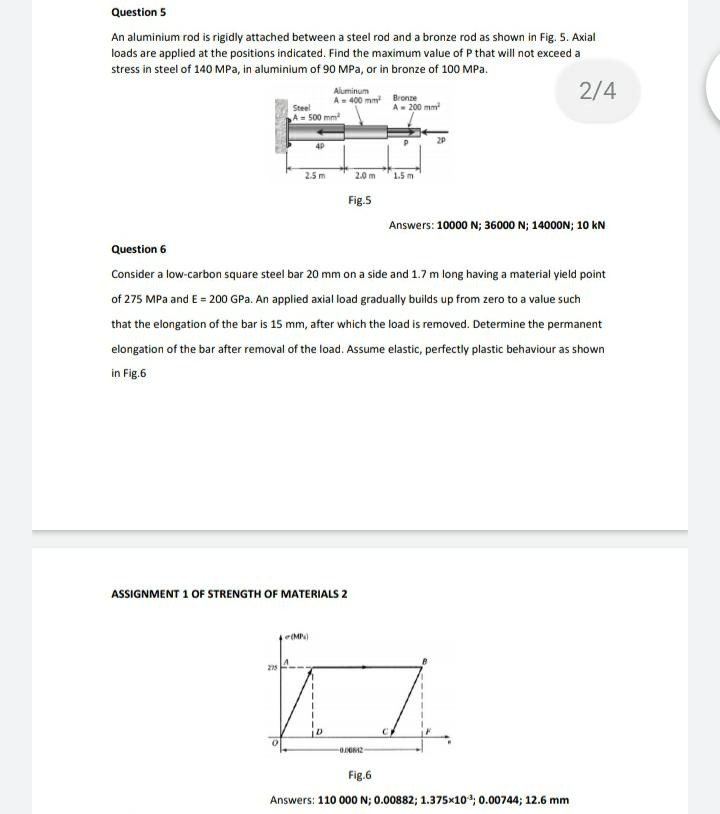 Solved Question 5 An aluminium rod is rigidly attached | Chegg.com