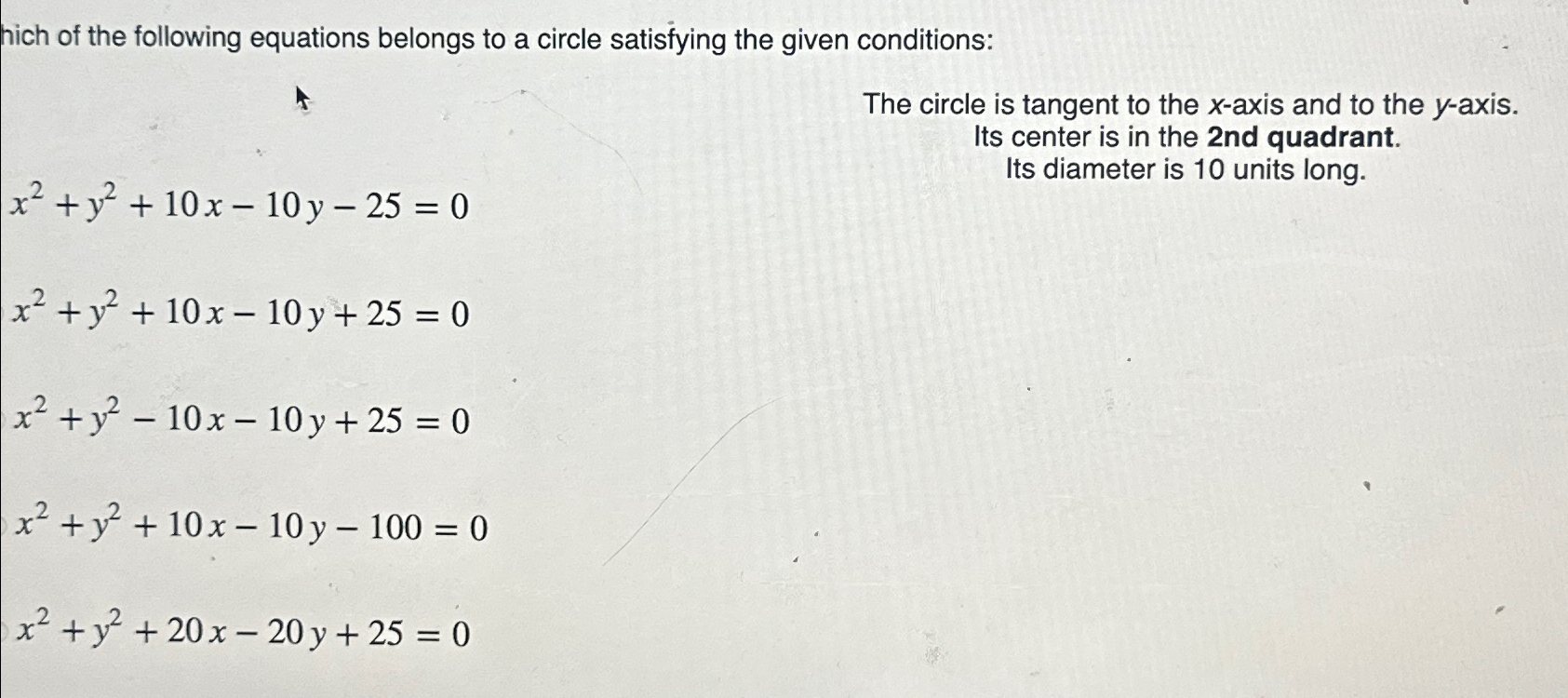 Solved hich of the following equations belongs to a circle | Chegg.com