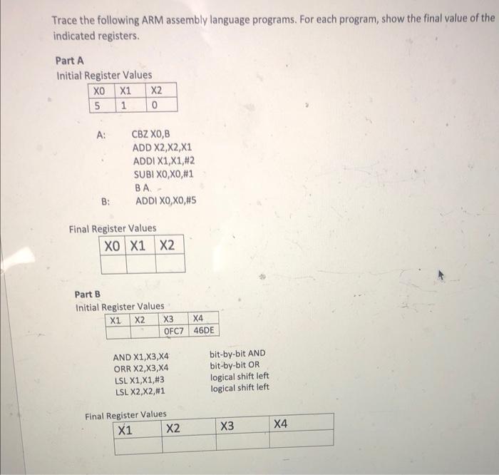 Solved Trace the following ARM assembly language programs. | Chegg.com
