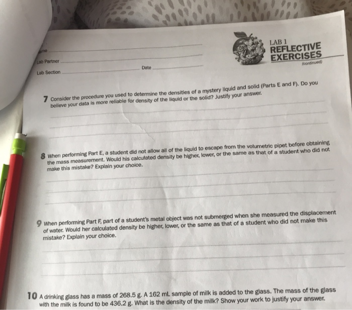 me LAB 1 REFLECTIVE EXERCISES Lab Partner Lab Section | Chegg.com