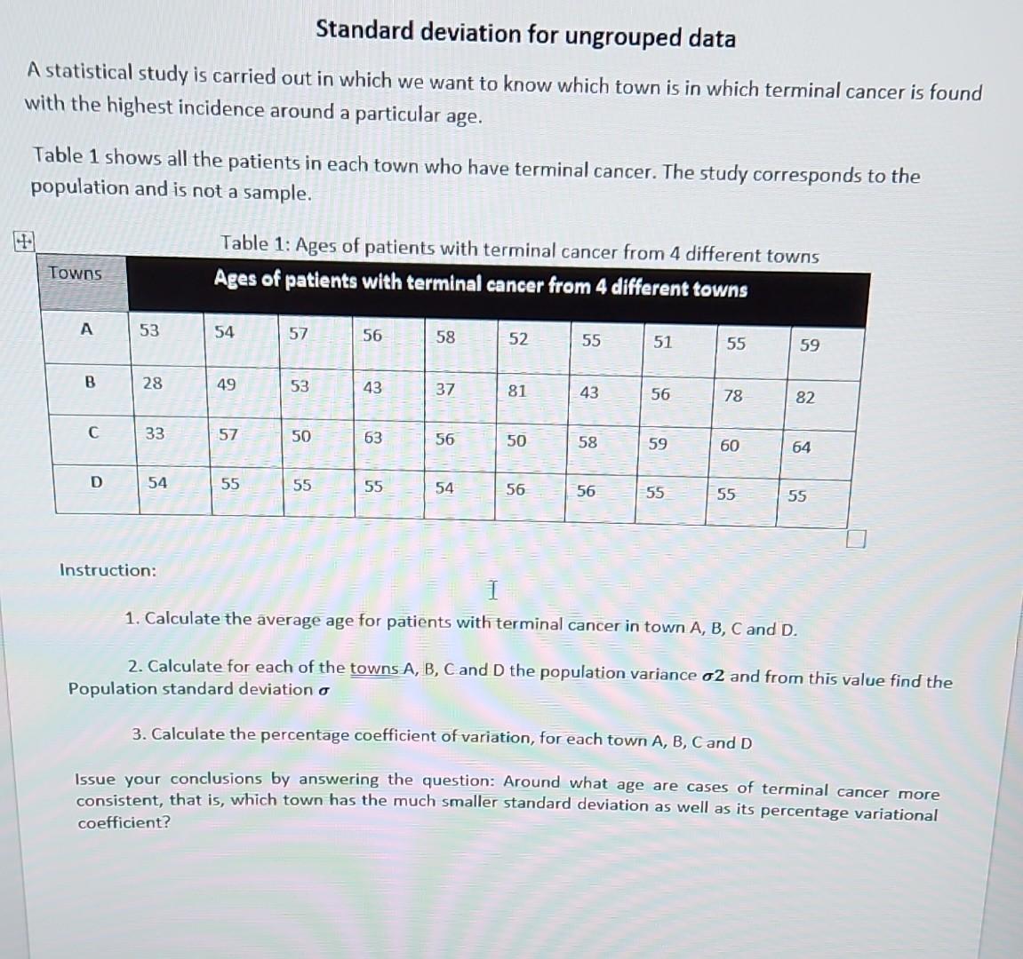Solved Standard deviation for ungrouped data A statistical | Chegg.com