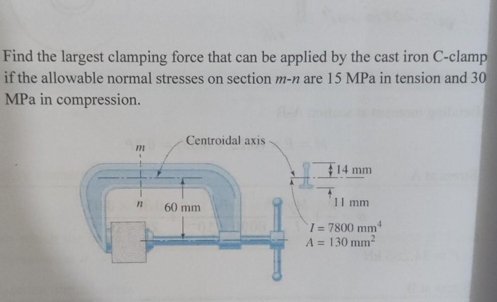 Solved Find the largest clamping force that can be applied | Chegg.com