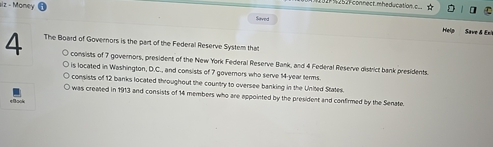 Solved iz - ﻿Money (i4 ﻿The Board of Governors is the part | Chegg.com