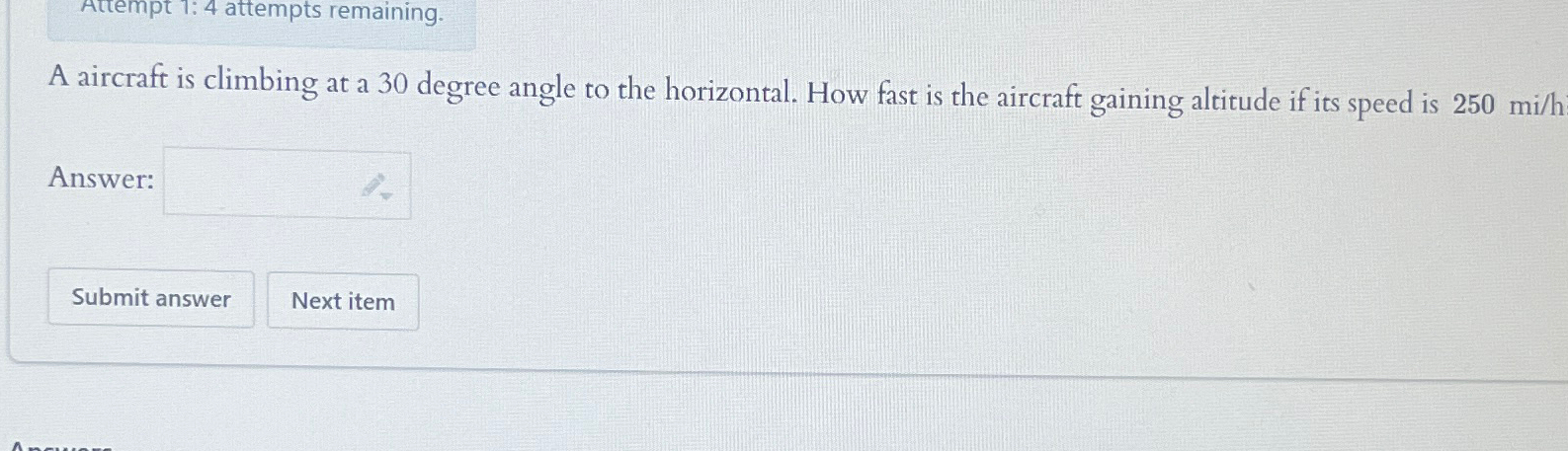 Solved Attempt 1:4 ﻿attempts remaining.A aircraft is | Chegg.com