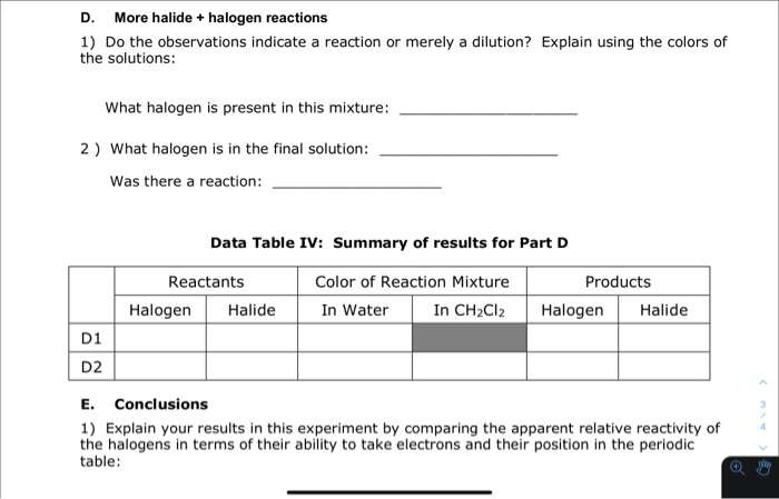 D. More halide + halogen reactions 1) Do the | Chegg.com