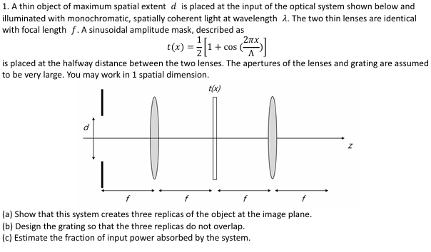 Solved A thin object of maximum spatial extent d ﻿is placed | Chegg.com