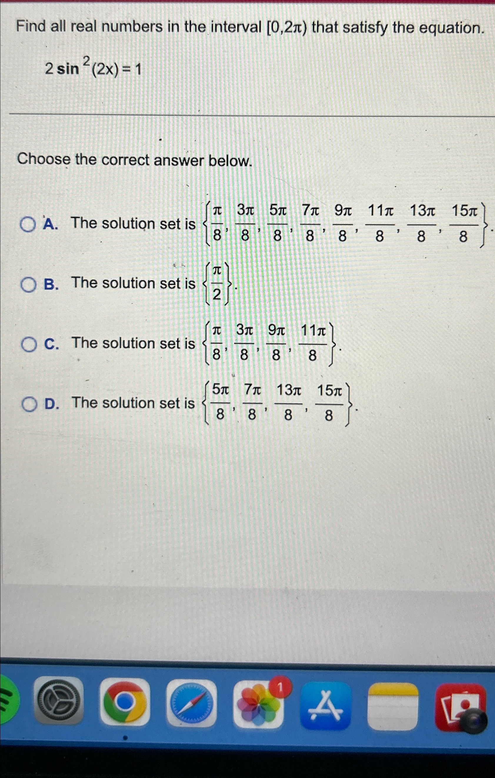 Solved Find all real numbers in the interval [0,2π) ﻿that | Chegg.com
