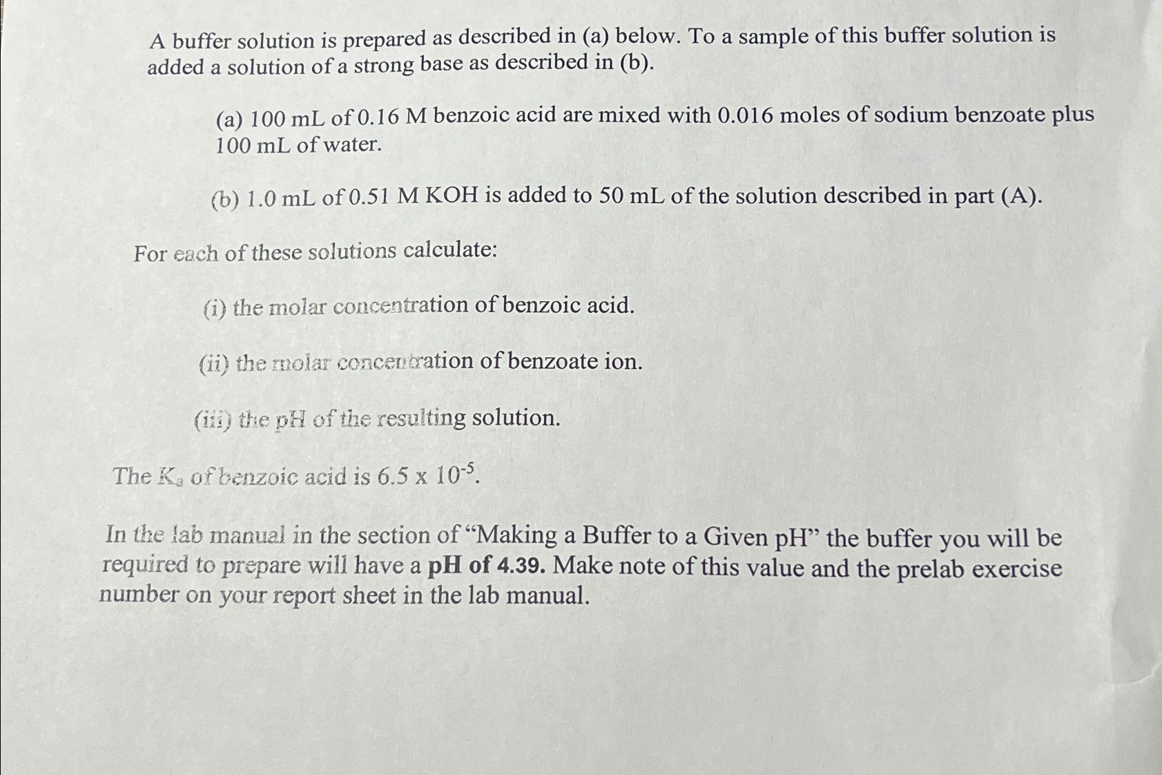 Solved A buffer solution is prepared as described in (a) | Chegg.com