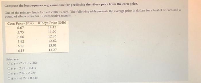 Solved Compute the least-squares regression line for | Chegg.com