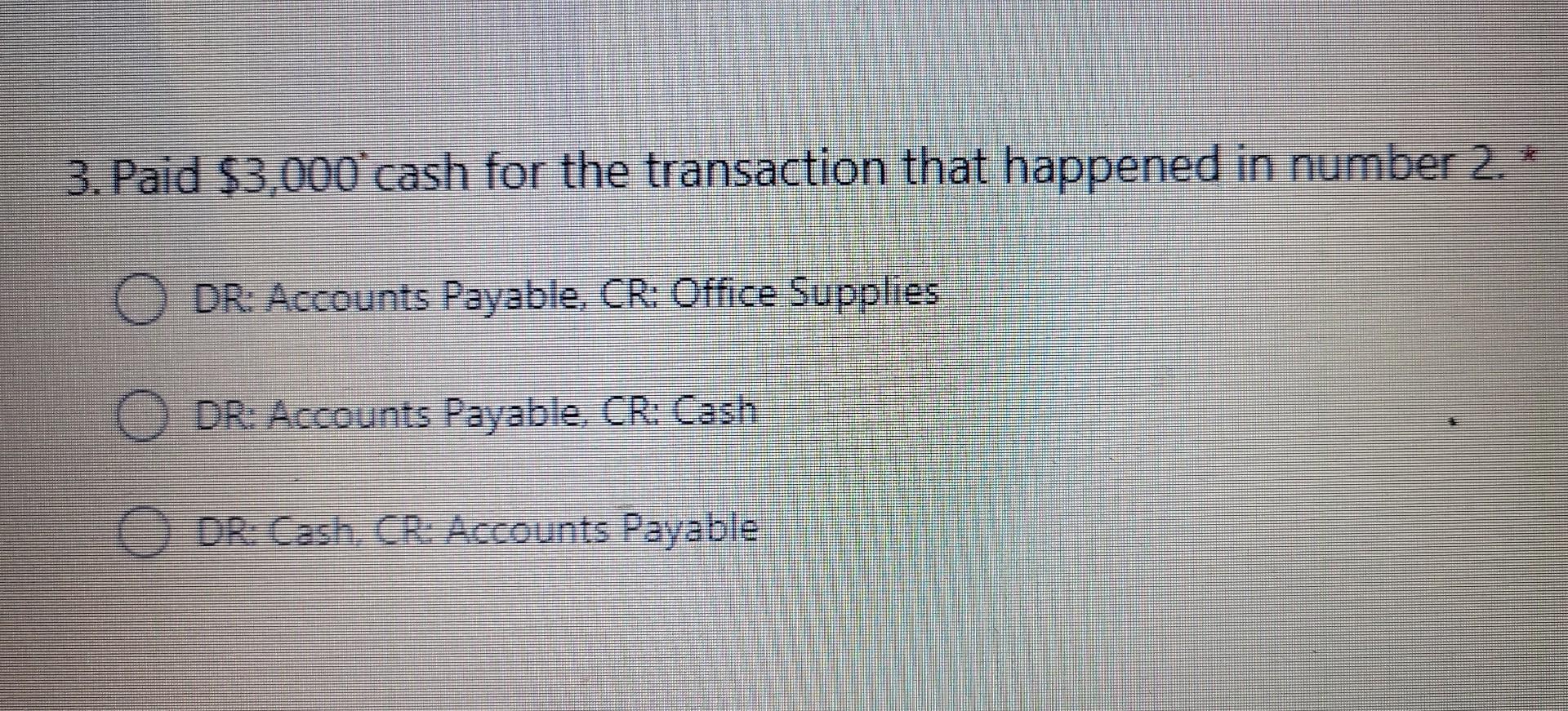 Solved 3. Paid $3,000∘ cash for the transaction that | Chegg.com