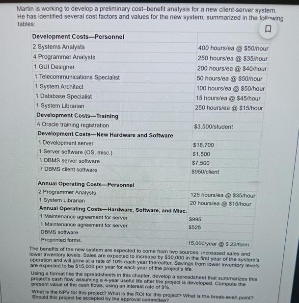 Solved Martin is working to develop a preliminary | Chegg.com