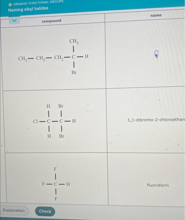 Solved - ORGANIC FUNCTIONAL GROUPS Naming alky/ halides | Chegg.com