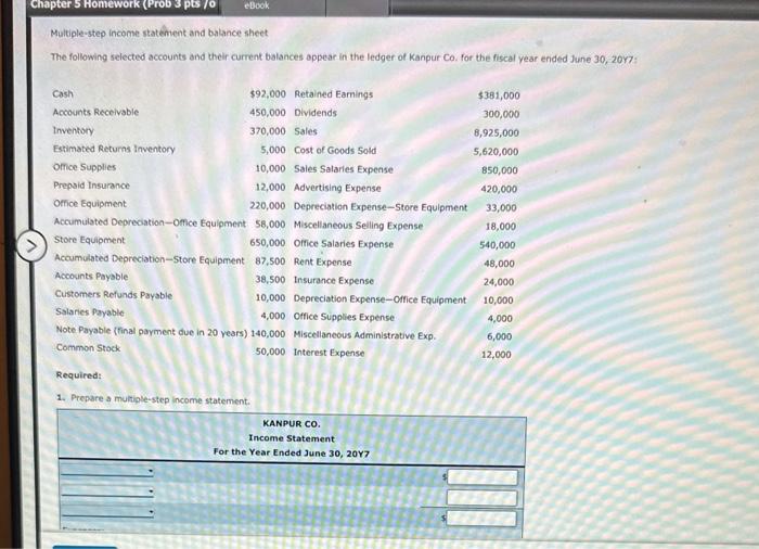 Solved Multiple-step income statement and balance sheet The | Chegg.com