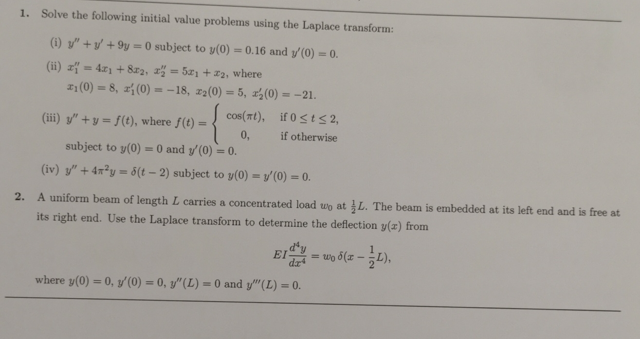 Solved Solve the following initial value problems using the | Chegg.com