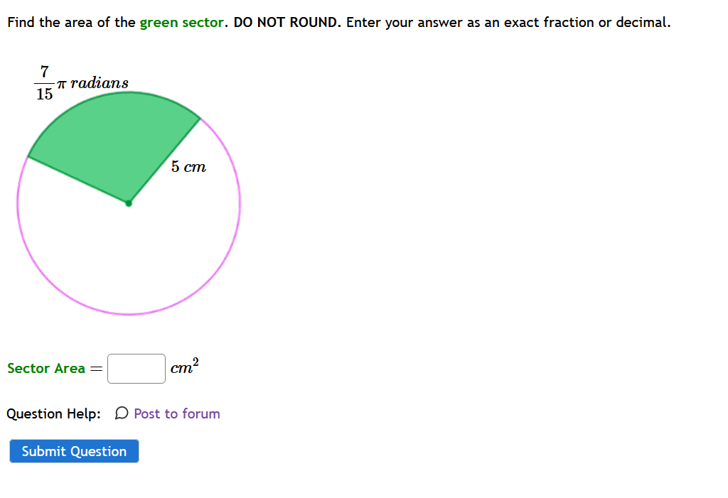 Solved Find the area of the orange sector. DO NOT ROUND. | Chegg.com