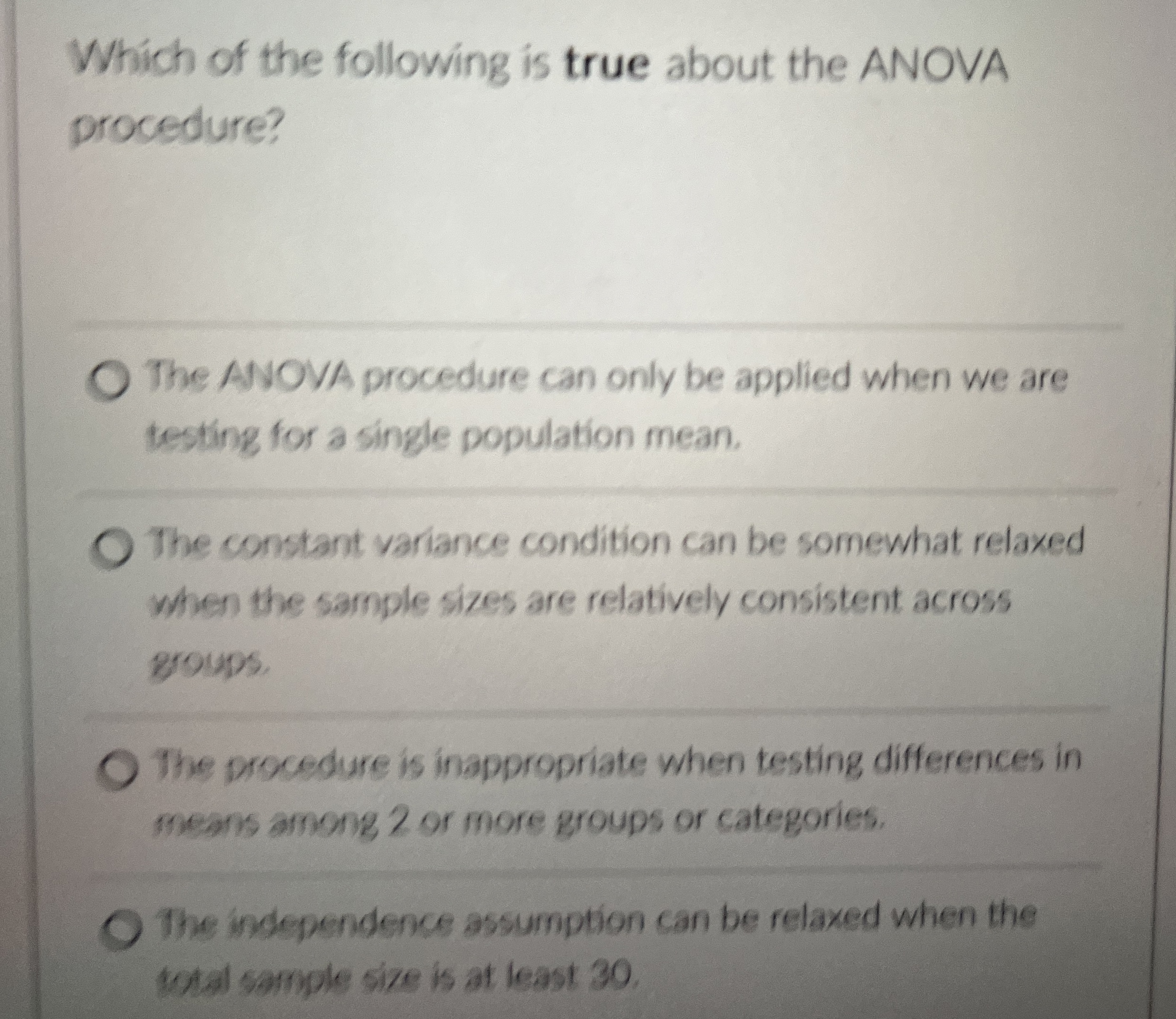 Solved Which of the following is true about the ANOVA | Chegg.com