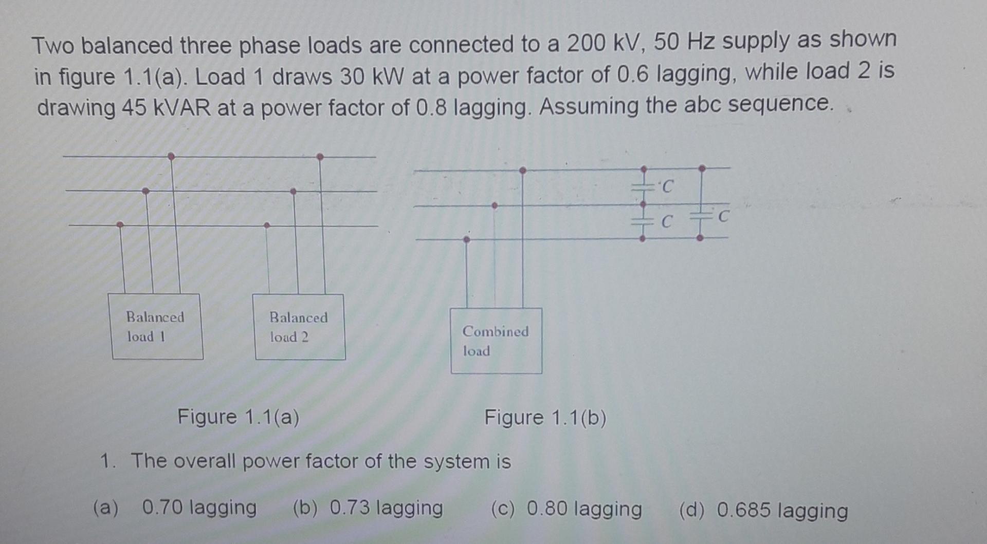 Solved Two balanced three phase loads are connected to a 200 | Chegg.com