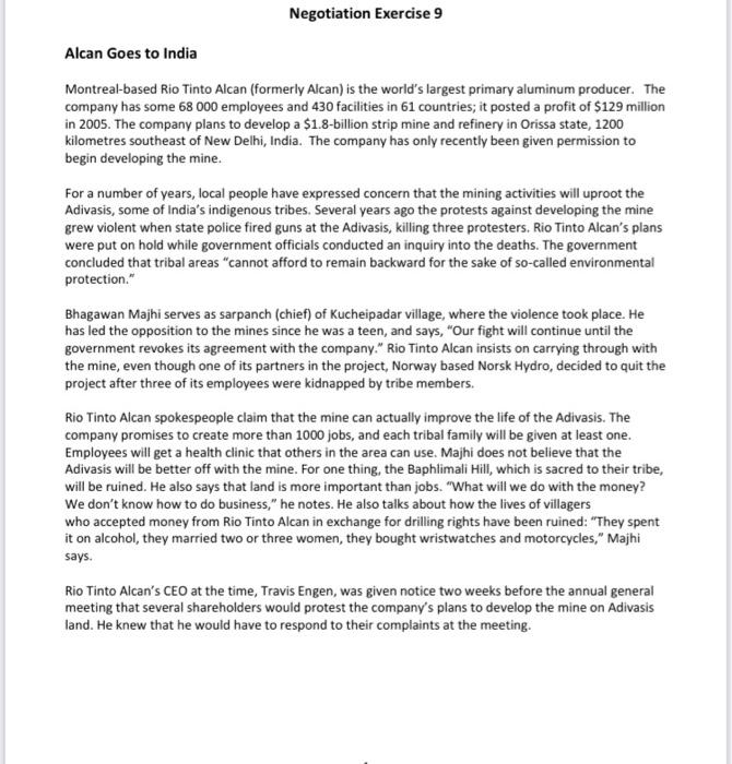 Solved undertake a brief negotiation with the Adavasis using | Chegg.com