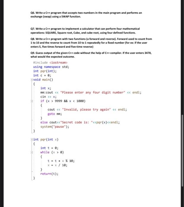 Solved Q6. Write a C++ program that accepts two numbers in | Chegg.com