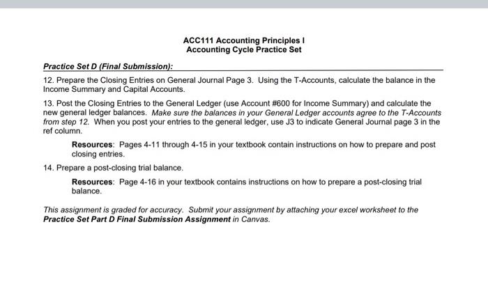 ACC111 Accounting Principles 1 Accounting Cycle | Chegg.com