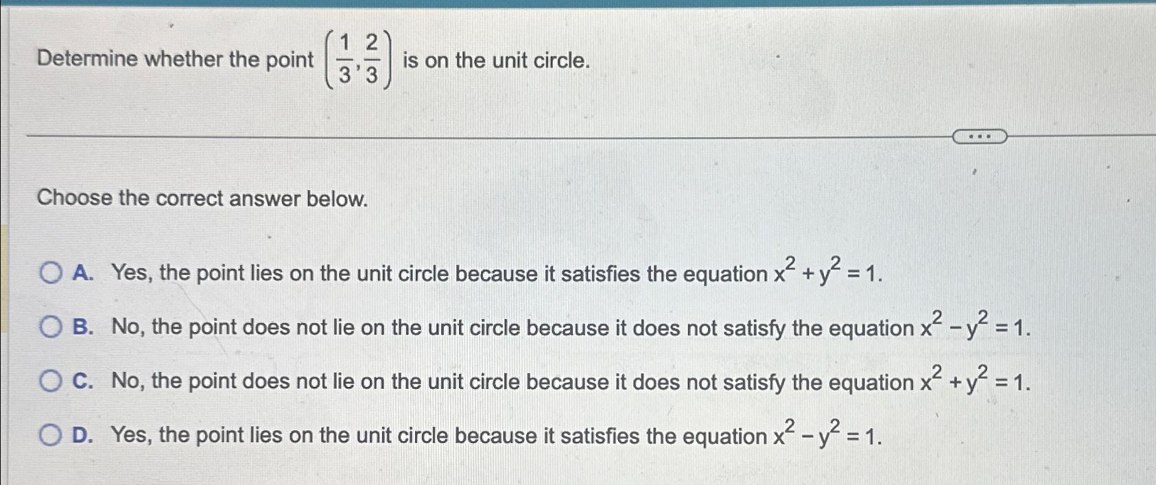 Solved Determine whether the point (13,23) ﻿is on the unit | Chegg.com