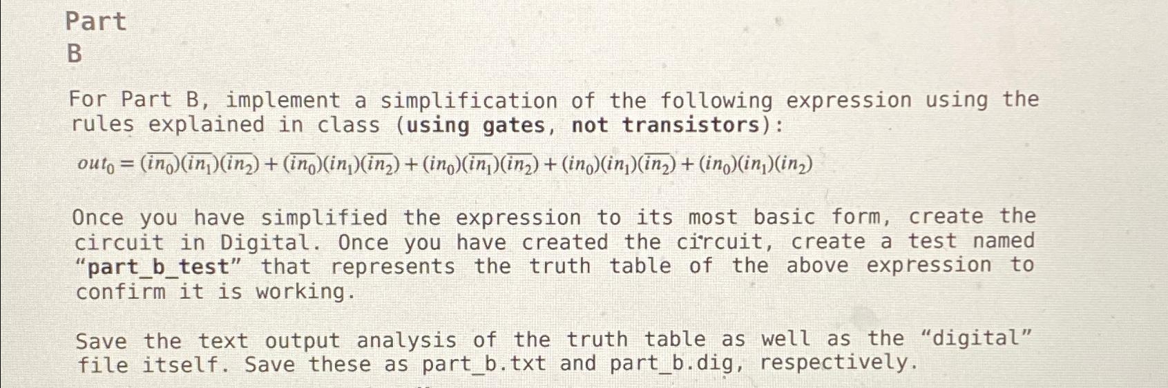 Solved PartBFor Part B, ﻿implement a simplification of the | Chegg.com