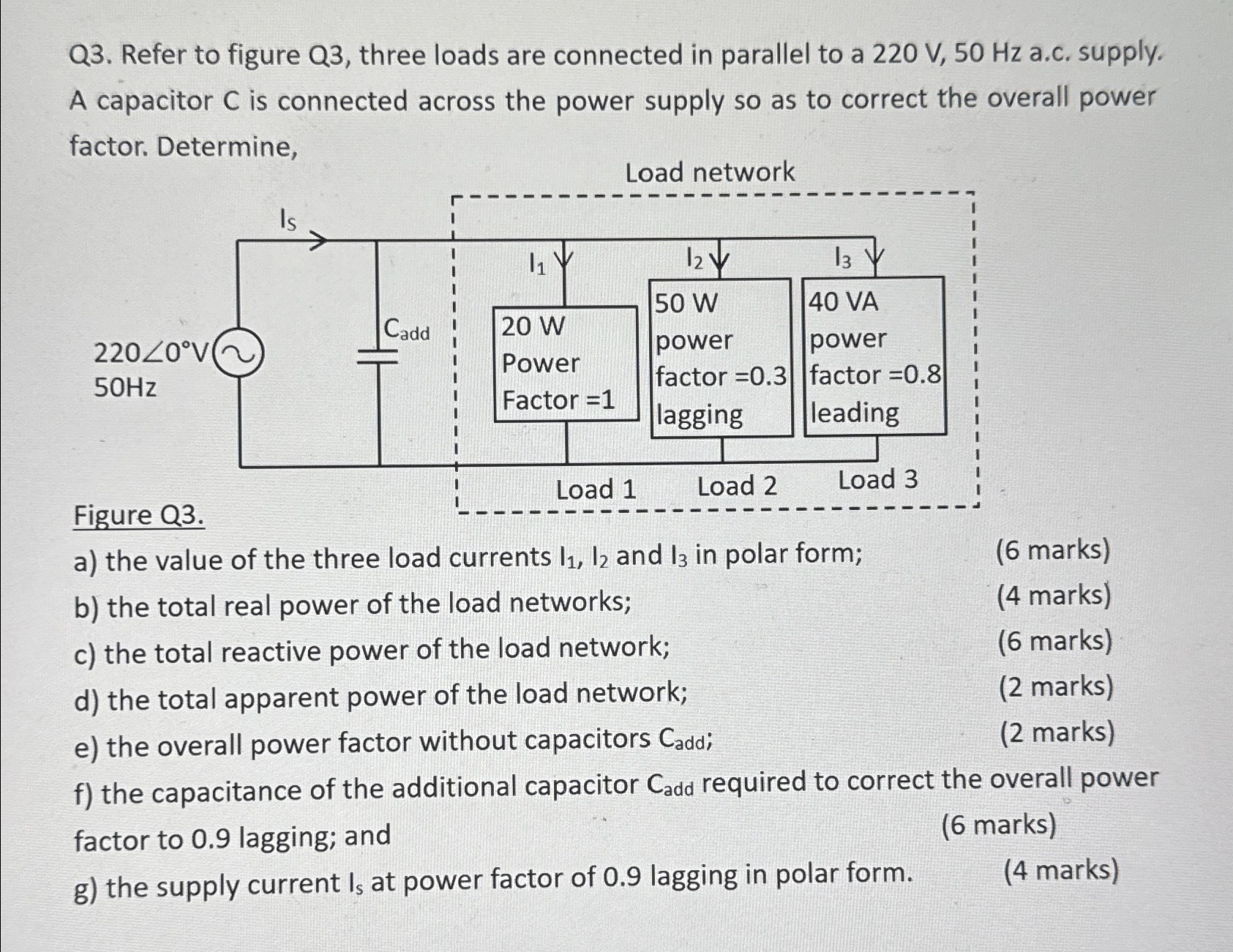 Solved Q3. ﻿Refer to figure Q3, ﻿three loads are connected | Chegg.com