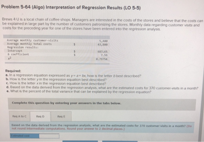Solved Problem 5-64 (Algo) Interpretation of Regression | Chegg.com