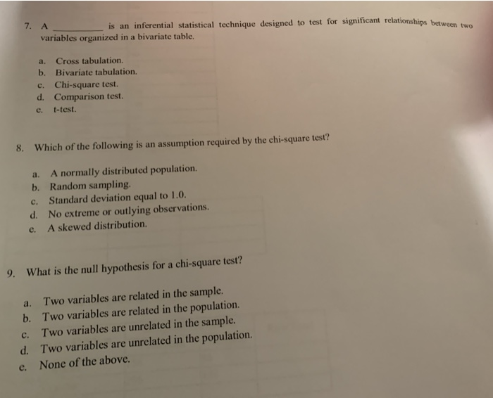 Solved 7. A is an inferential statistical technique designed | Chegg.com