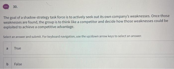 Solved 30. The goal of a shadow-strategy task force is to | Chegg.com