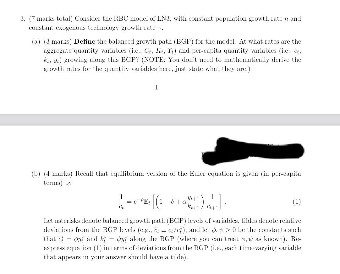 Solved 3. (7 marks total) Consider the RBC model of LN3, | Chegg.com