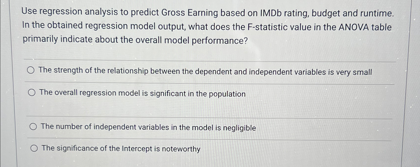 Solved Use regression analysis to predict Gross Earning | Chegg.com